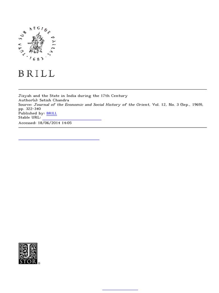 Satish Chandra Jizyah and The State in India During The 17th Century | PDF