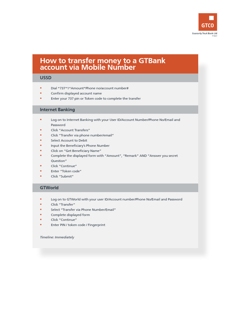 How To Transfer Money To A GTBank Account Via Mobile Money | PDF