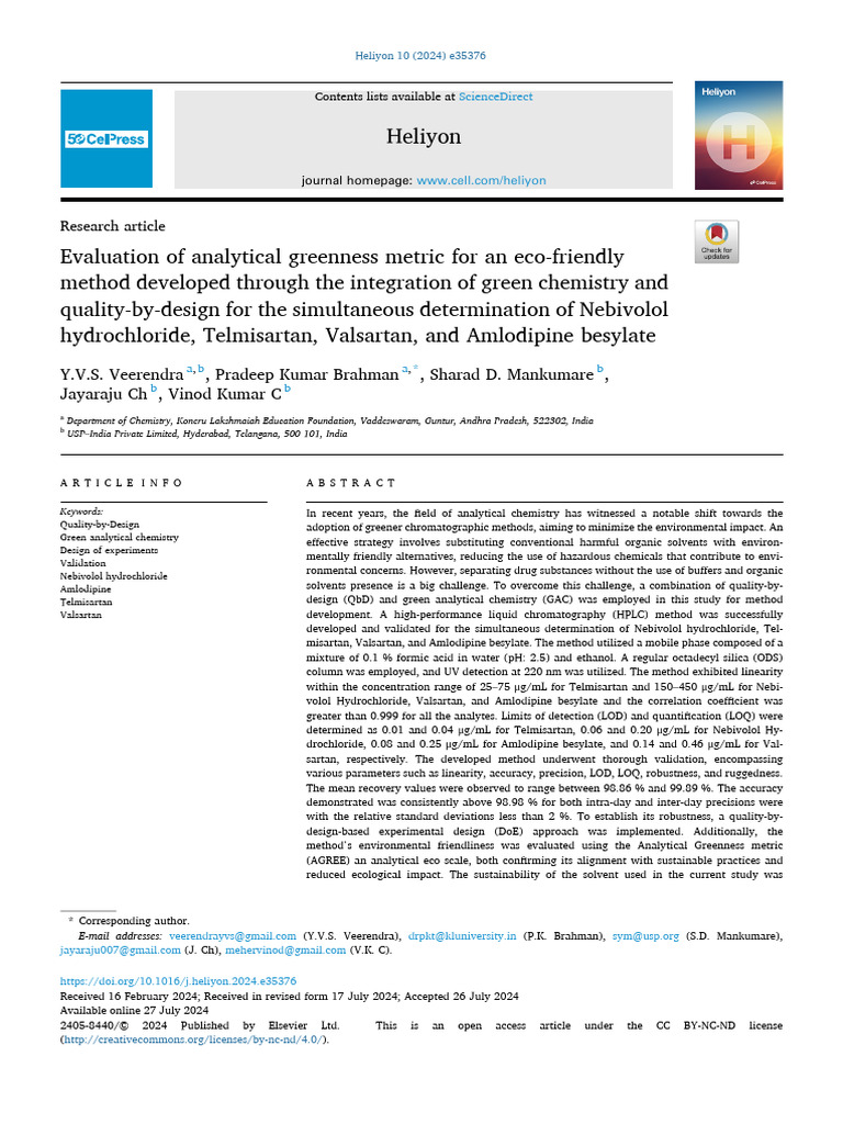 Research Article: Y.V.S. Veerendra, Pradeep Kumar Brahman, Sharad D. Mankumare, Jayaraju CH ...