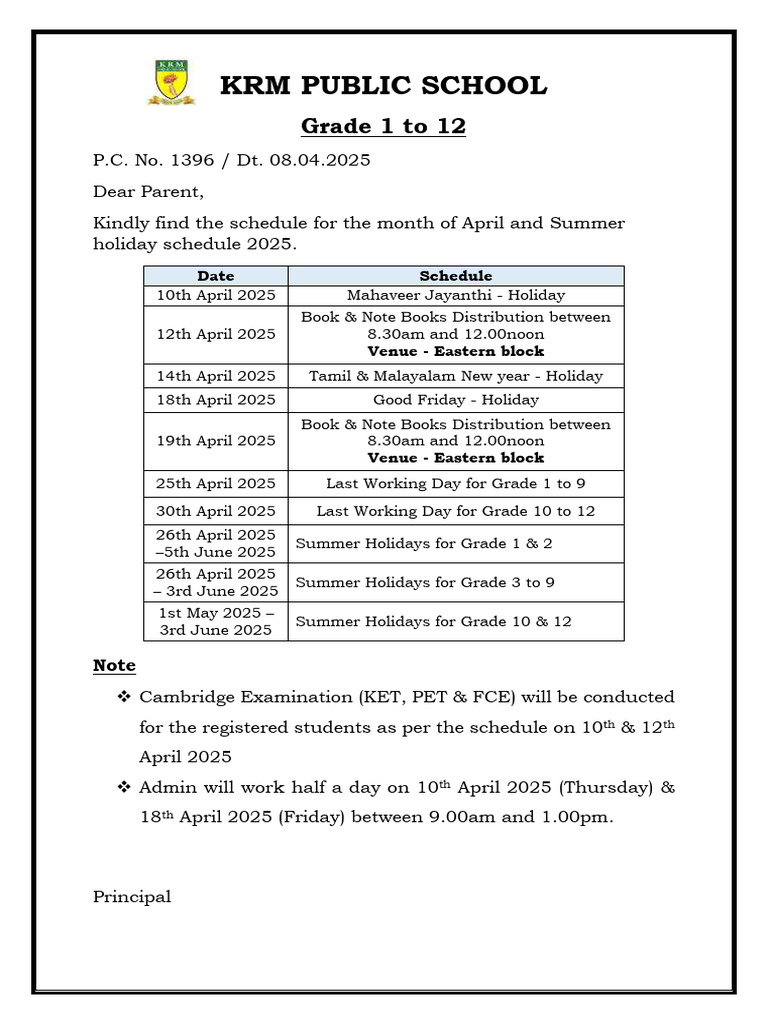 April Month Schedule - Grade 1 To 12 | PDF