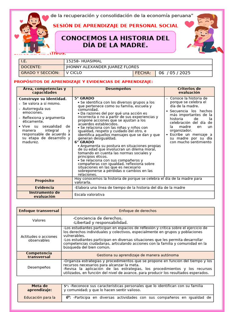 Ses-Mart-Ps-Conocemos La Historia Del Día de La Madre | PDF | Aprendizaje
