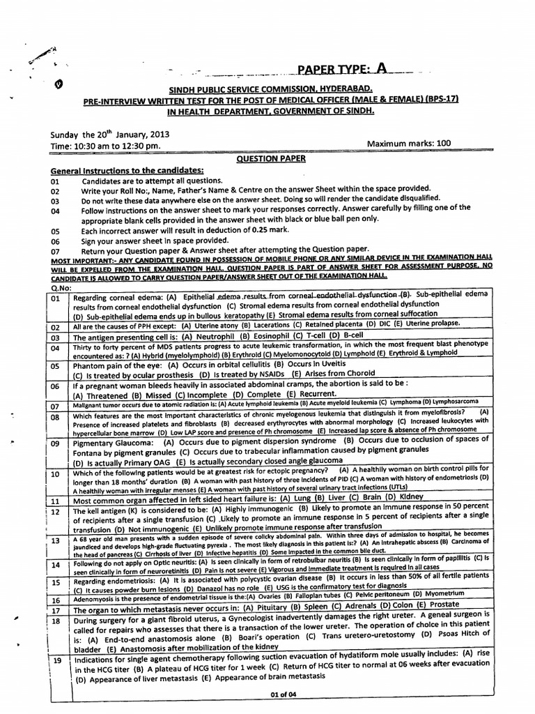 SPSC Medical Officer Past Papers Guide | PDF