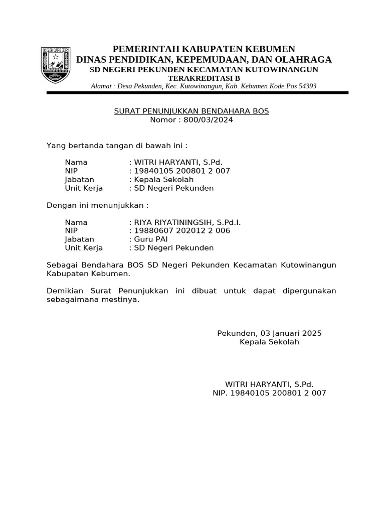 Sk Penunjukkan Bendahara Bos | PDF