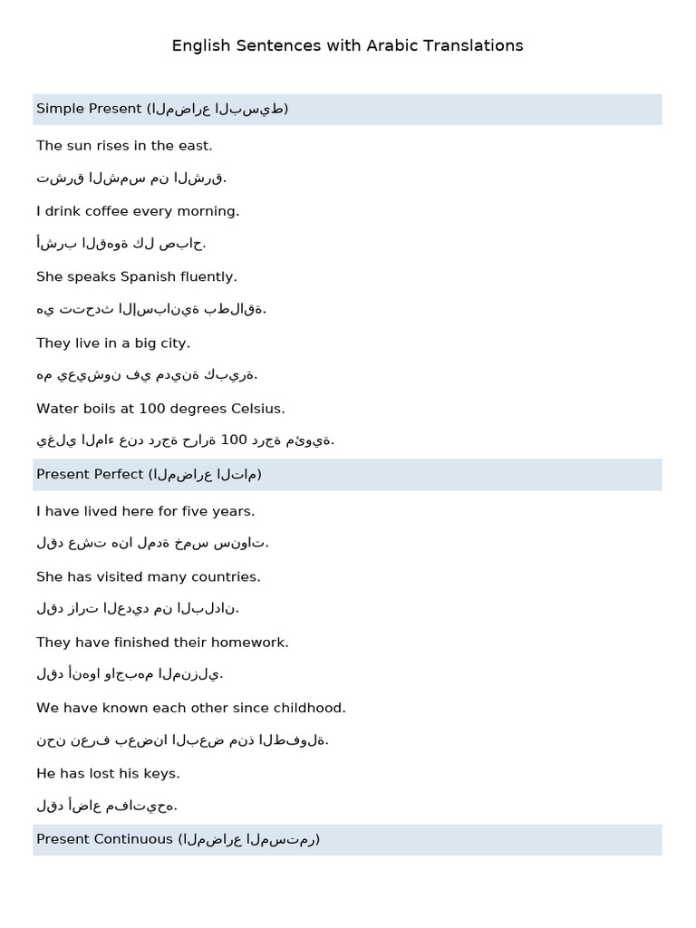 English Sentences with Arabic Translations | PDF