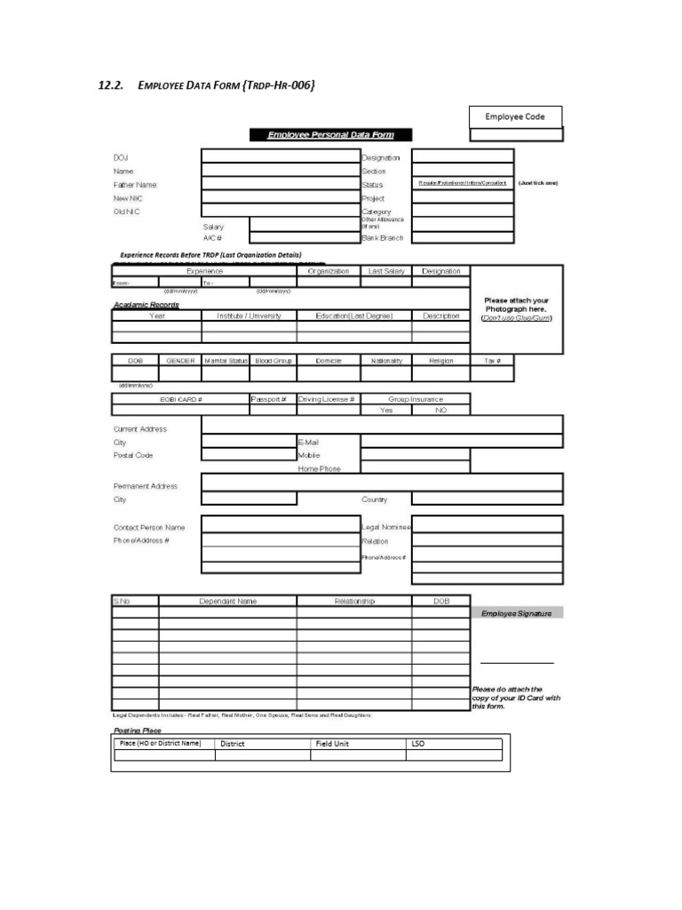 Employee Data Form TRDP-HR-006 | PDF