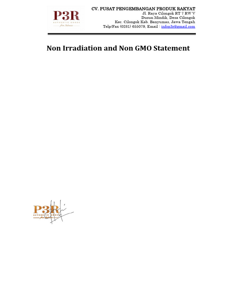 Non Irradiation and Non GMO Statement | PDF