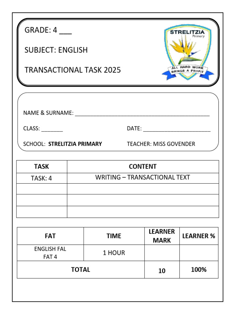 Grade 4 - English Transactional TERM 2 - 250514 - 193218 | PDF ...