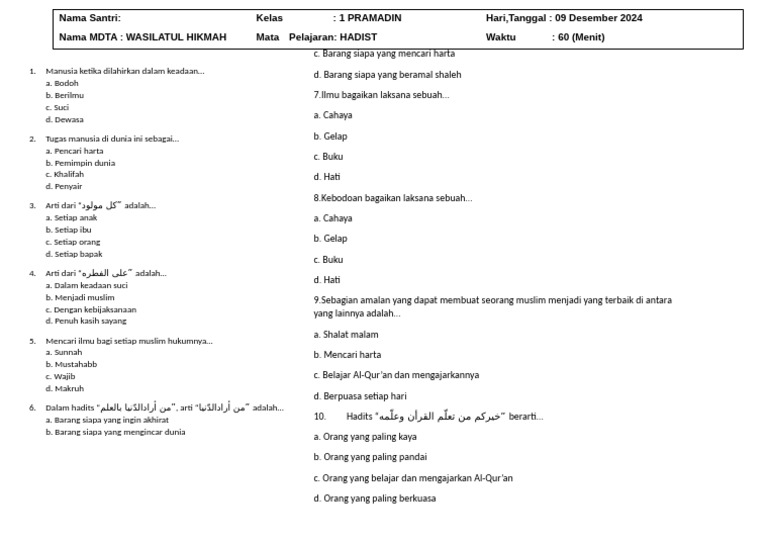 Soal Mdta WH 2025 | PDF