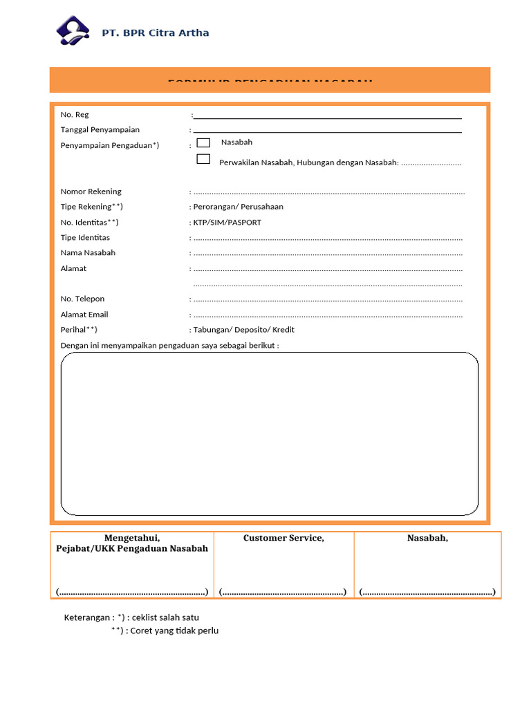Formulir Pengaduan Nasabah | PDF