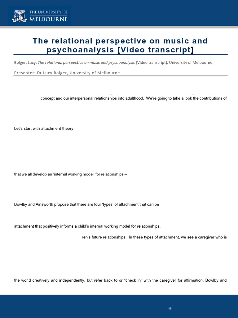 MUSI20150 The Relational Perspective On Music and Psychoanalysis - Video Transcript-1 | PDF ...