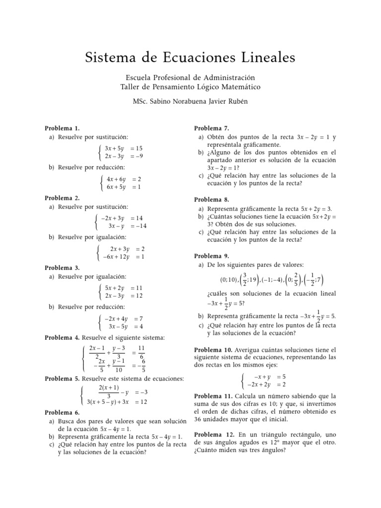 Sistema Ecuaciones - Lista Ejercicios | PDF | Ecuaciones | Geometría