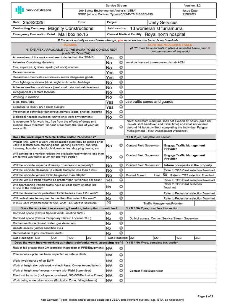 JSEA - SSFC V8.2 (Fillable.printable) | PDF | Hazards | Personal ...
