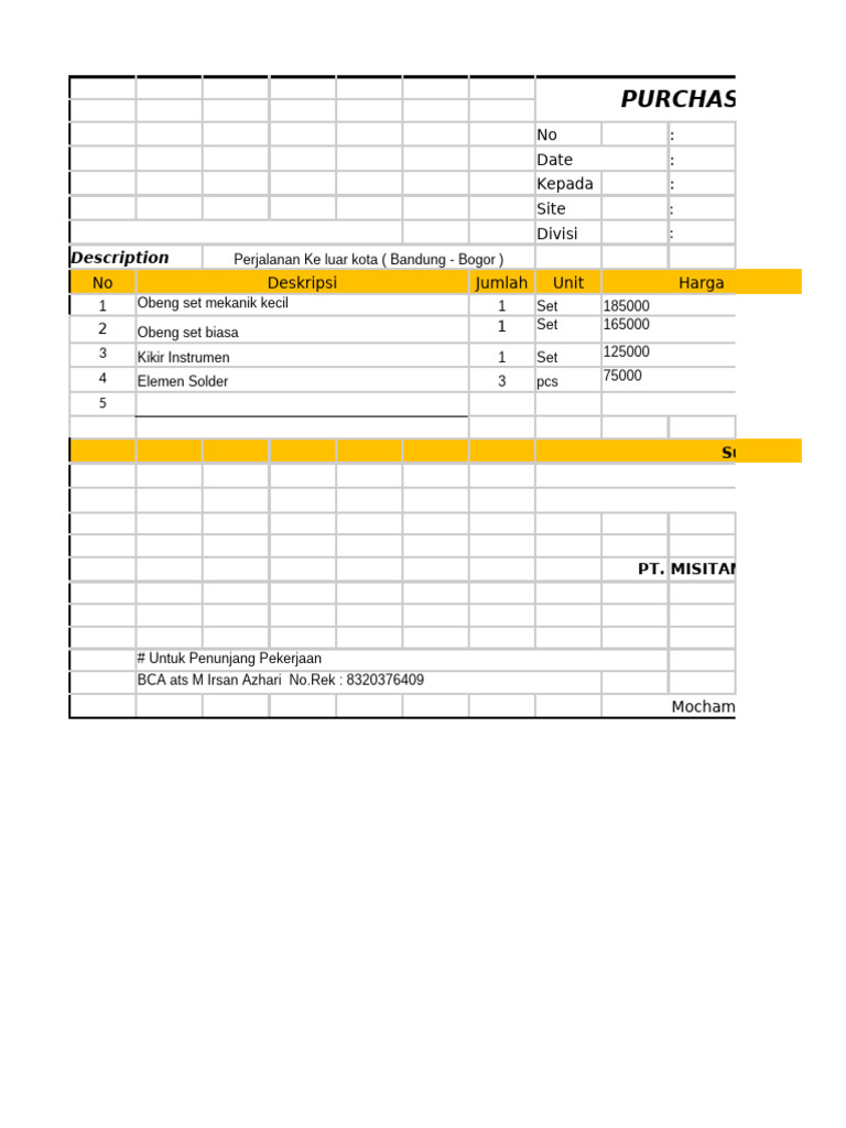 PO Pengajuan Peralatan Penunjang 25 April 2025 | PDF