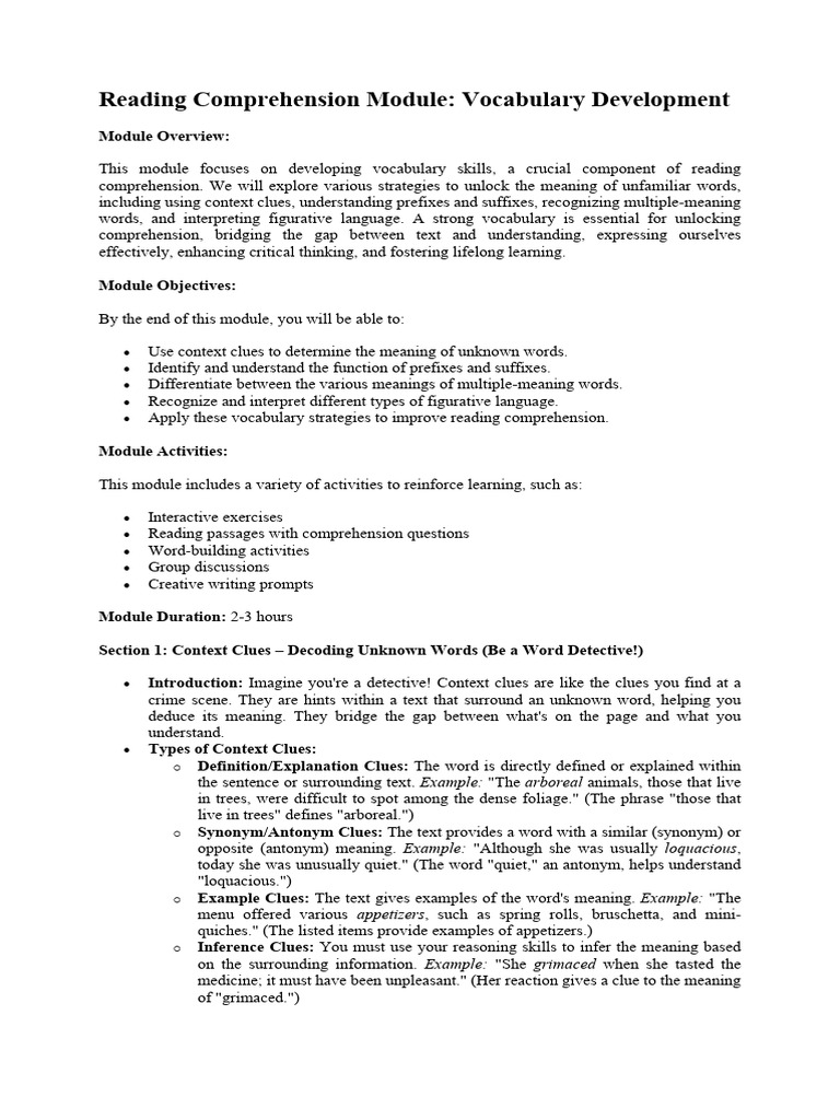 Module-2_Reading-Comprehension_Vocabulary-Development | PDF | Reading Comprehension | Linguistics