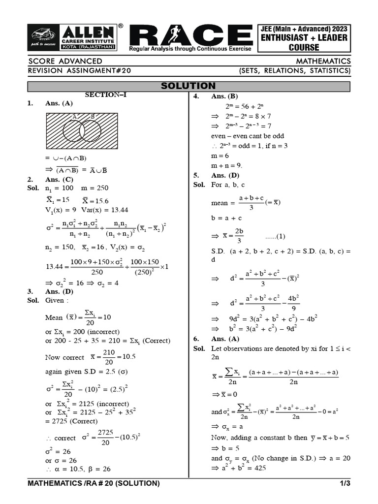 Set & Statistics Revision Assignment | PDF | Statistical Models | Probability Theory
