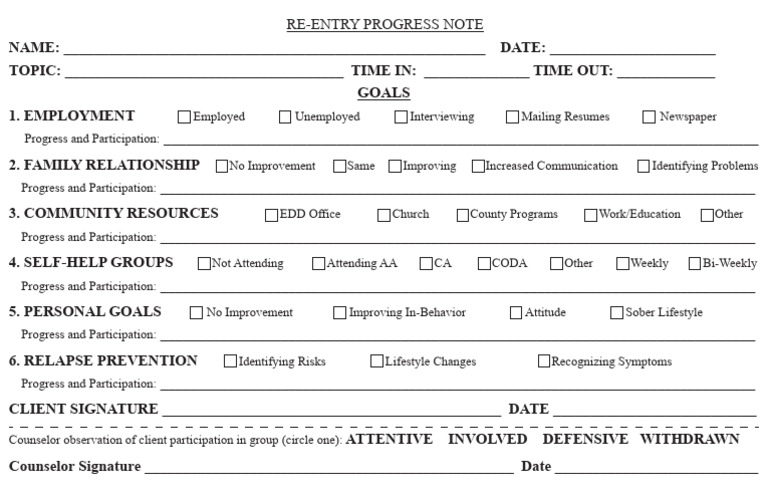 Re-Entry Progress Note Template | PDF
