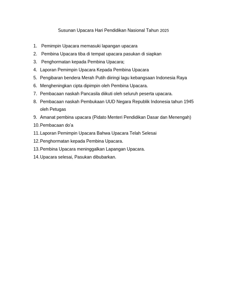 Susunan Upacara Hari Pendidikan Nasional Tahun 2025 | PDF