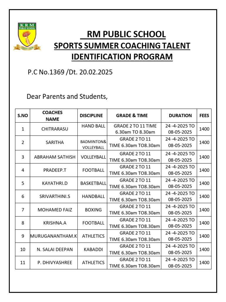 Sports Summer Coaching Program | PDF | Summer Olympic Games | Games Of Physical Skill