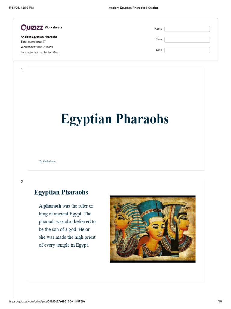 Ancient Egyptian Pharaohs - Quizizz T | PDF | Tutankhamun | Ancient Egypt