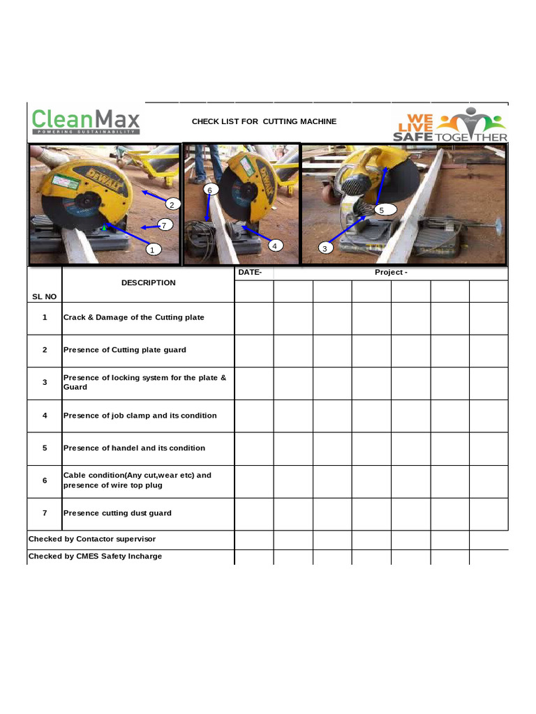 CUTTING MACHINE checklist | PDF