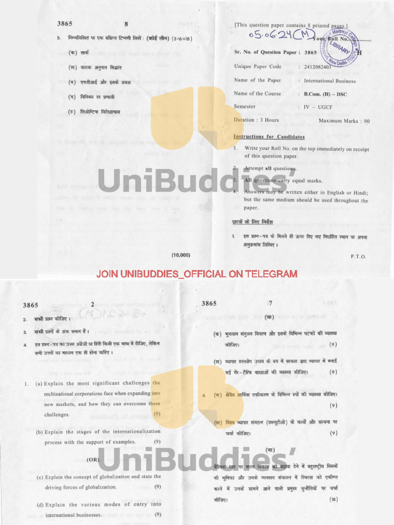 International Business BCOM (H) NEP PYQ | PDF