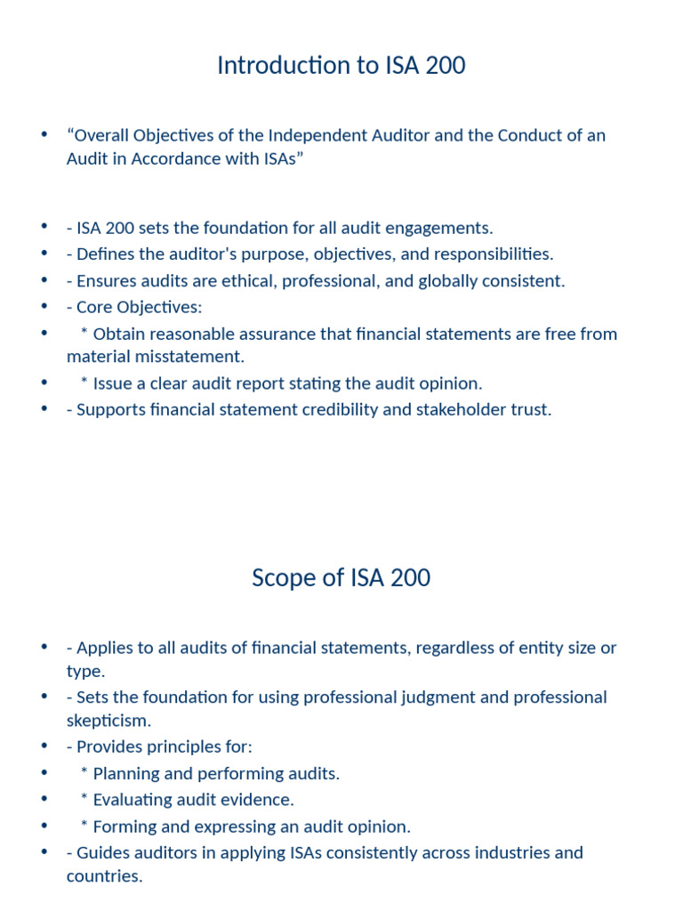 RSM ISA 200 Introduction Scope Slides | PDF