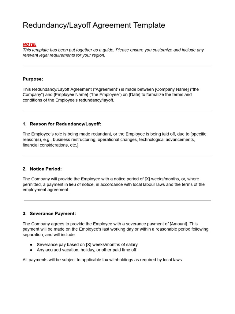 Redundancy - Layoff Agreement Template | PDF | Layoff | Employment