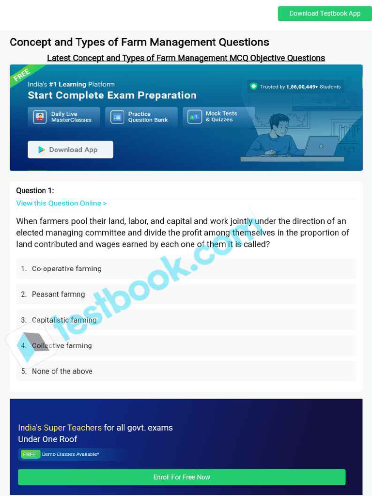 MCQ On Concept and Types of Farm Management 5eea6a1139140f30f369ea55 | PDF