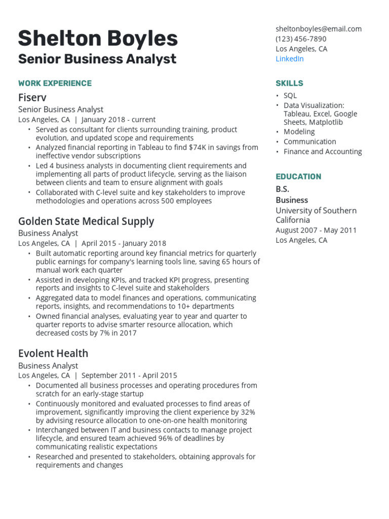 Senior Business Analyst Resume Example | PDF | Information Technology ...