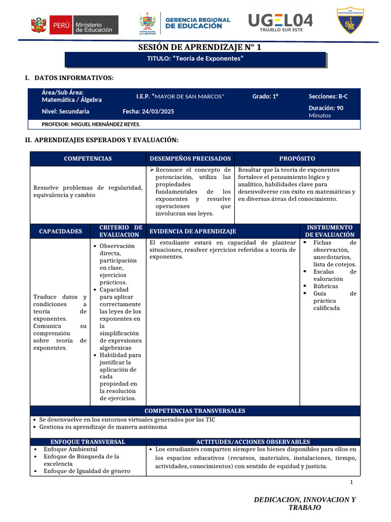 Ses1 Alg 1 | PDF | Maestros | Evaluación