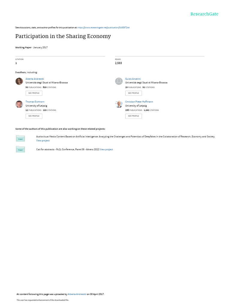 Politik Artikel Participation in The Sharing Economy | PDF | Sharing ...