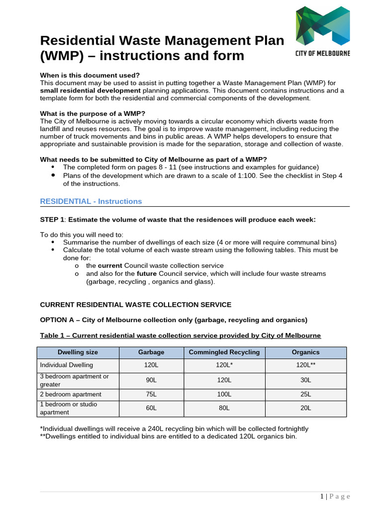 Waste Management Plan Template Residential | PDF | Municipal Solid ...