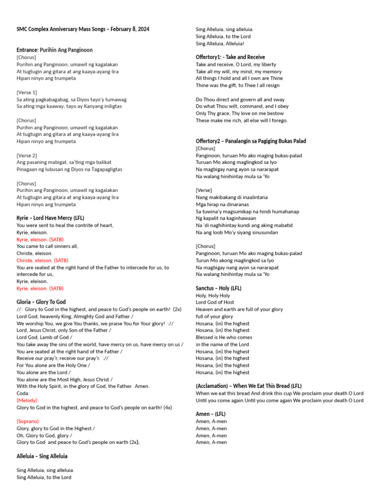 First Friday Mass Songs Lyrics (Recollection) - April 4, 2025 | PDF ...