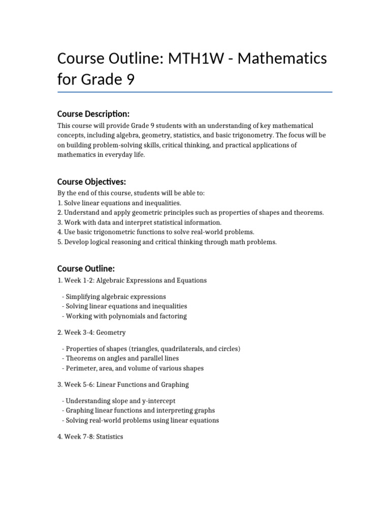 MTH1W Mathematics For Grade 9 | PDF | Trigonometry | Mathematics