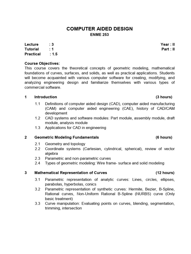 Me 253 Computer Aided Design | PDF | Computer Aided Design | Curve
