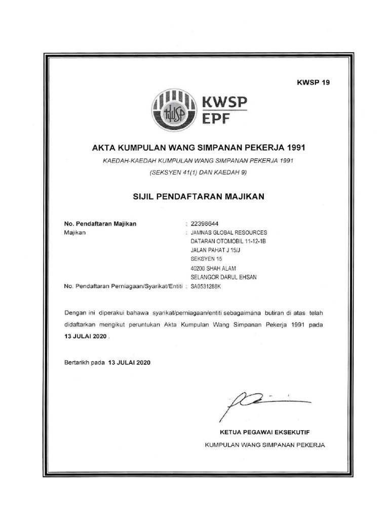 Sijil KWSP | PDF