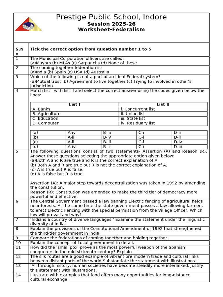 Federalism + The Global World (Worksheet) | PDF | Government | Justice