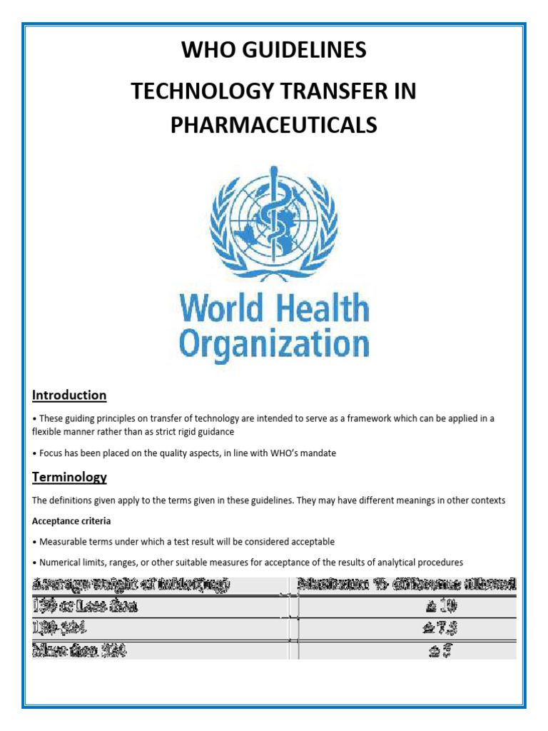 WHO Guidelines on Pharma Technology Transfer | PDF | Verification And ...