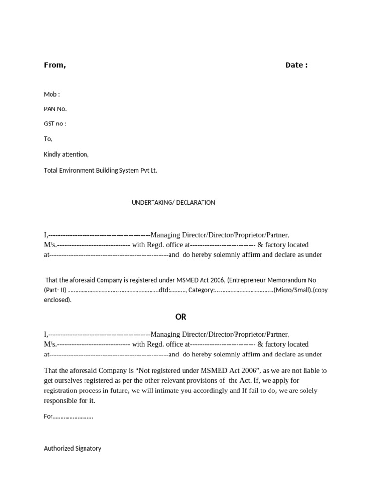 Msme Final Declaration Draft | PDF