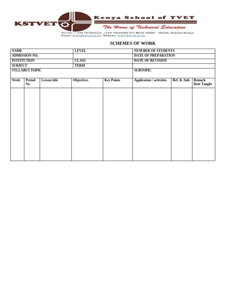 Schemes of Work Template | PDF