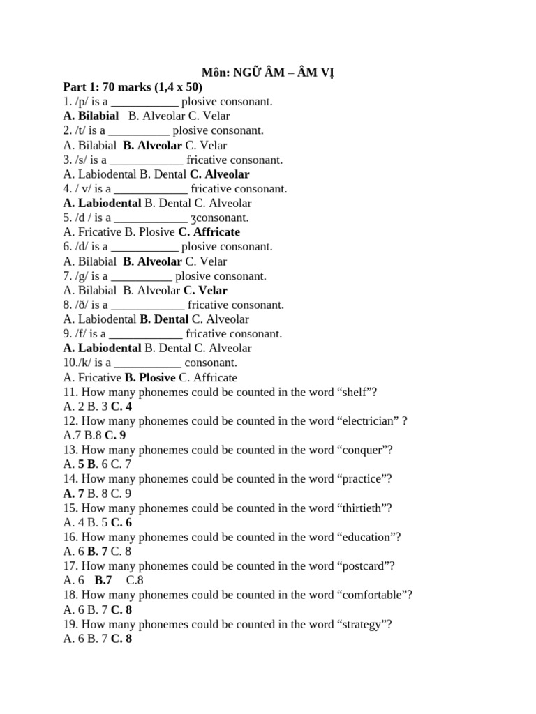 Phonetics and Phonology Quiz | PDF | Stress (Linguistics) | Consonant