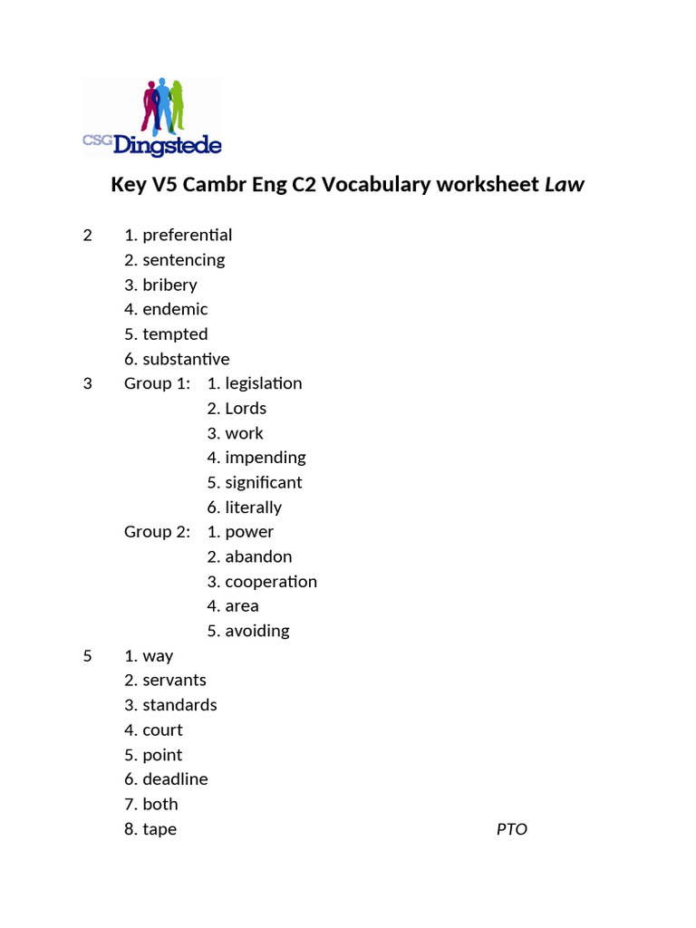 Key C2 Vocabulary Worksheet Law | PDF