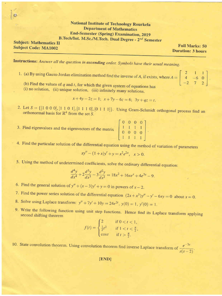 2019 Endsem | PDF | Eigenvalues And Eigenvectors | Equations