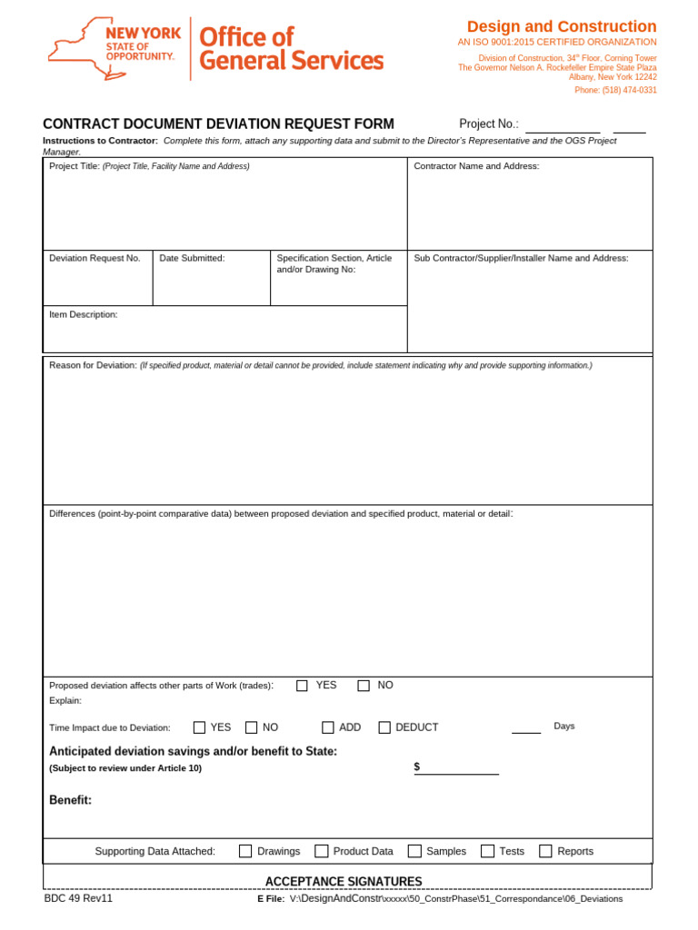 BDC 49 Contract Document Deviation Request Form | PDF