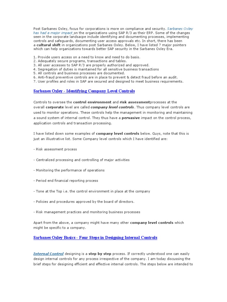 Sap Sox | PDF | Sarbanes–Oxley Act | Business Process