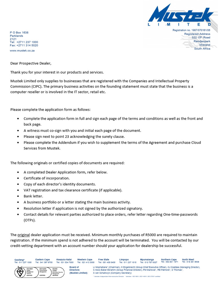 Mustek Dealer Application Pack 2025 | PDF | Contractual Term | Payments