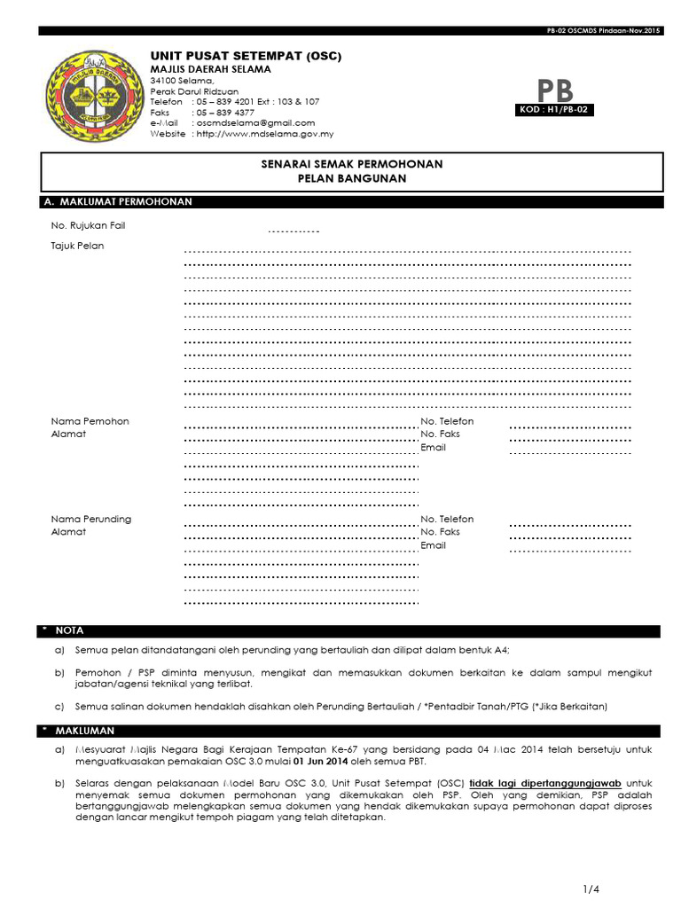 Senarai Semak Permohonan Pelan Bangunan | PDF