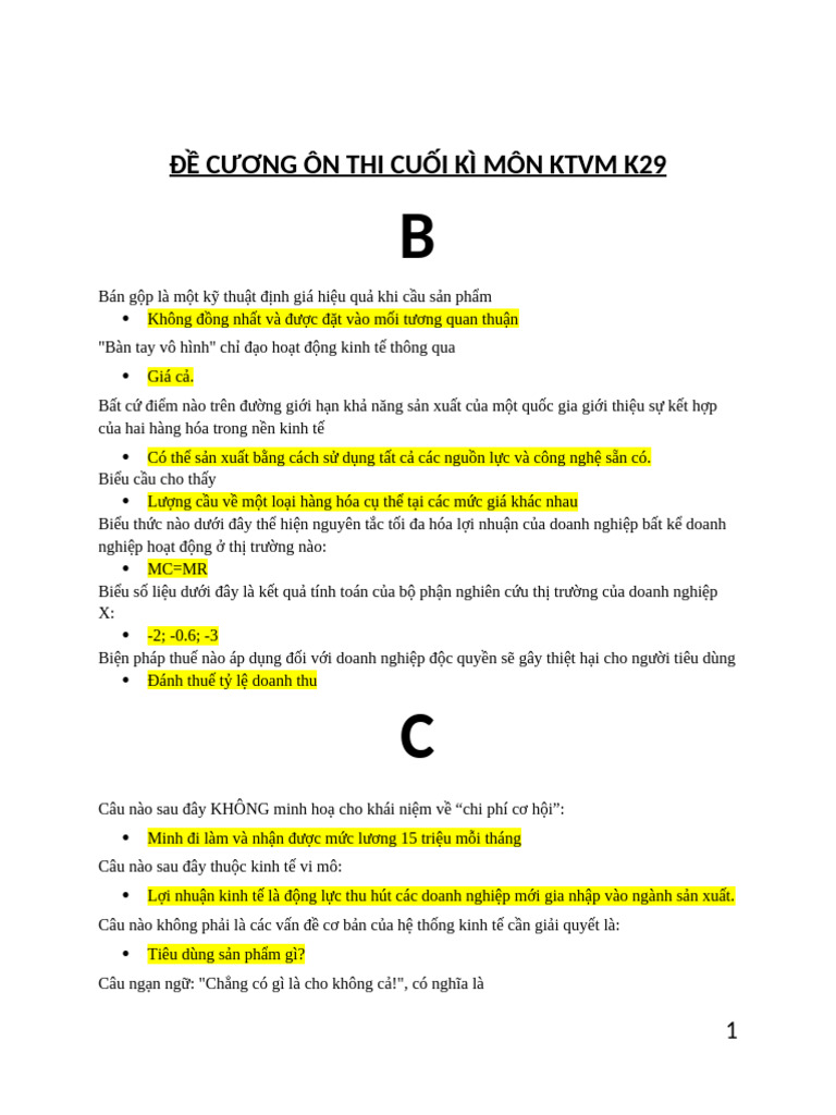 ĐC ÔN THI CUỐI KÌ MÔN KTVM K29 | PDF