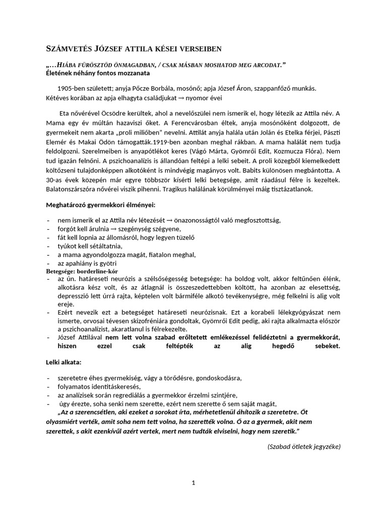 JÃ Zsef Attila Kã©sei Versei | PDF