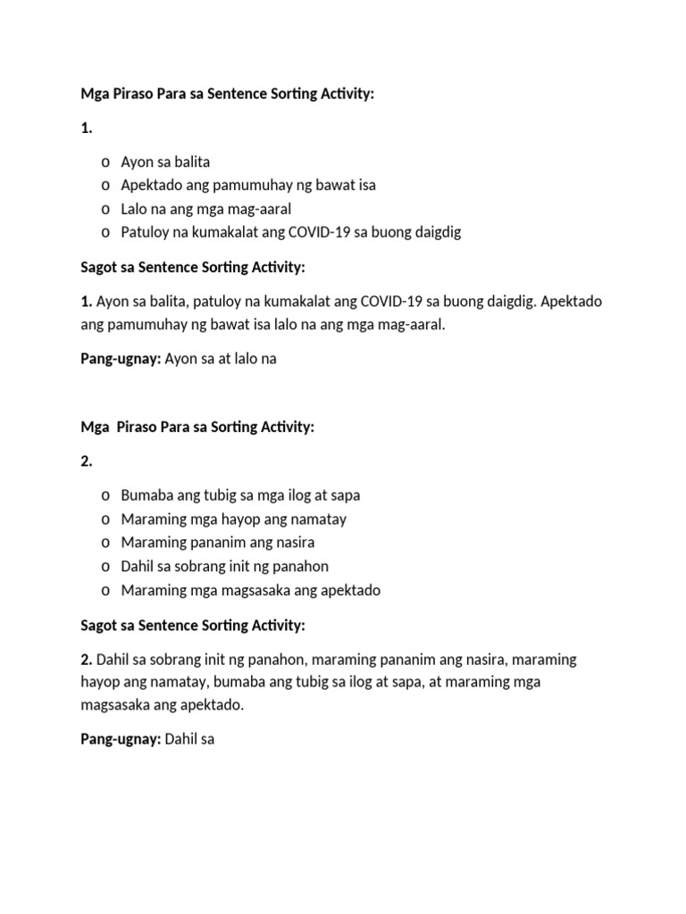 Mga Piraso para Sa Sentence Sorting Activity-WPS Office - 072735 | PDF